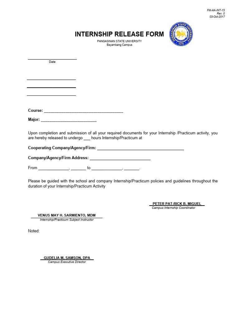 15 Internship Release Form | PDF