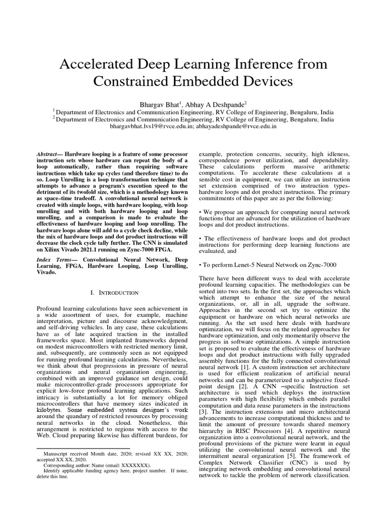 Accelerated Deep Learning Inference From Constrained Embedded Devices Pdf Computing