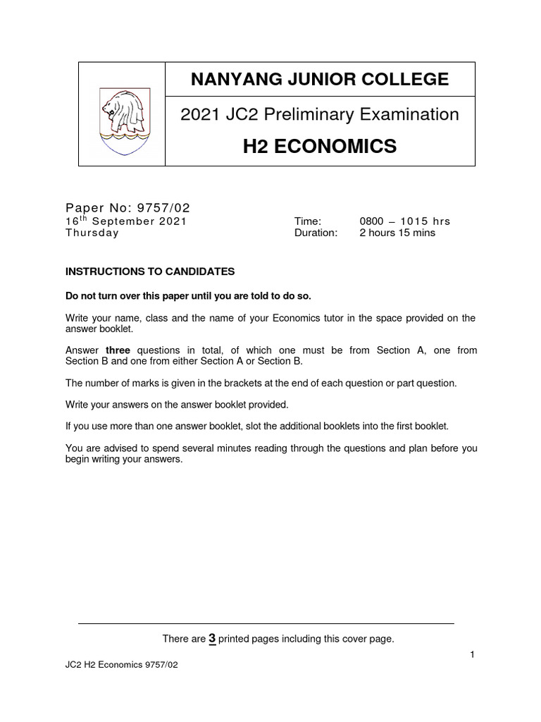 2021 J2 H2 Prelim P2 9757ee | PDF | Recession | Government Budget Balance