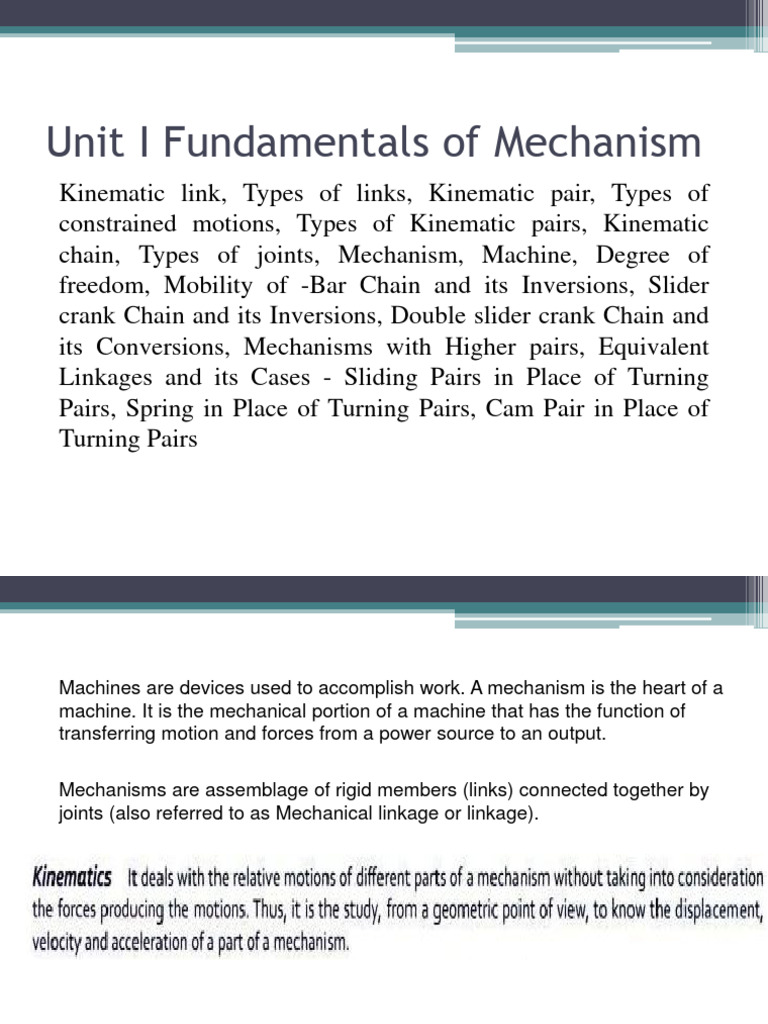 UNIT-1-Fundamentals of Mechanism | PDF | Machines | Physical Sciences