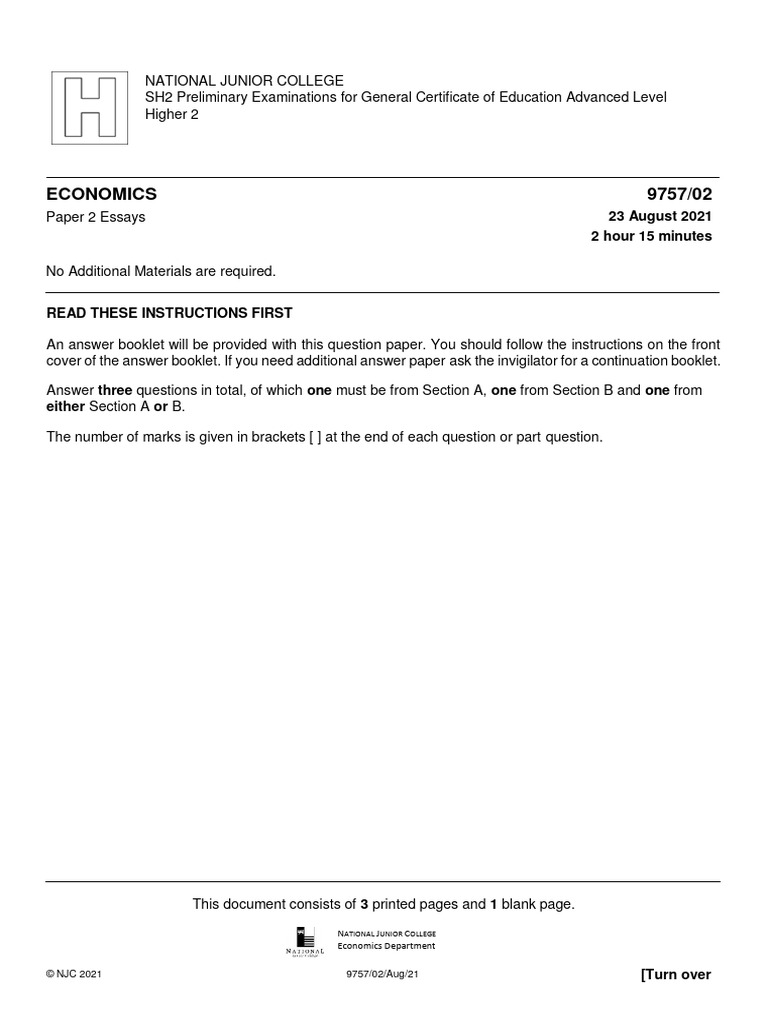 NJC 2021 SH2 H2 Prelim P2 Question Paperee | PDF | Macroeconomics | Singapore