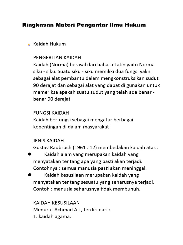 Ringkasan Materi Pengantar Ilmu Hukum | PDF