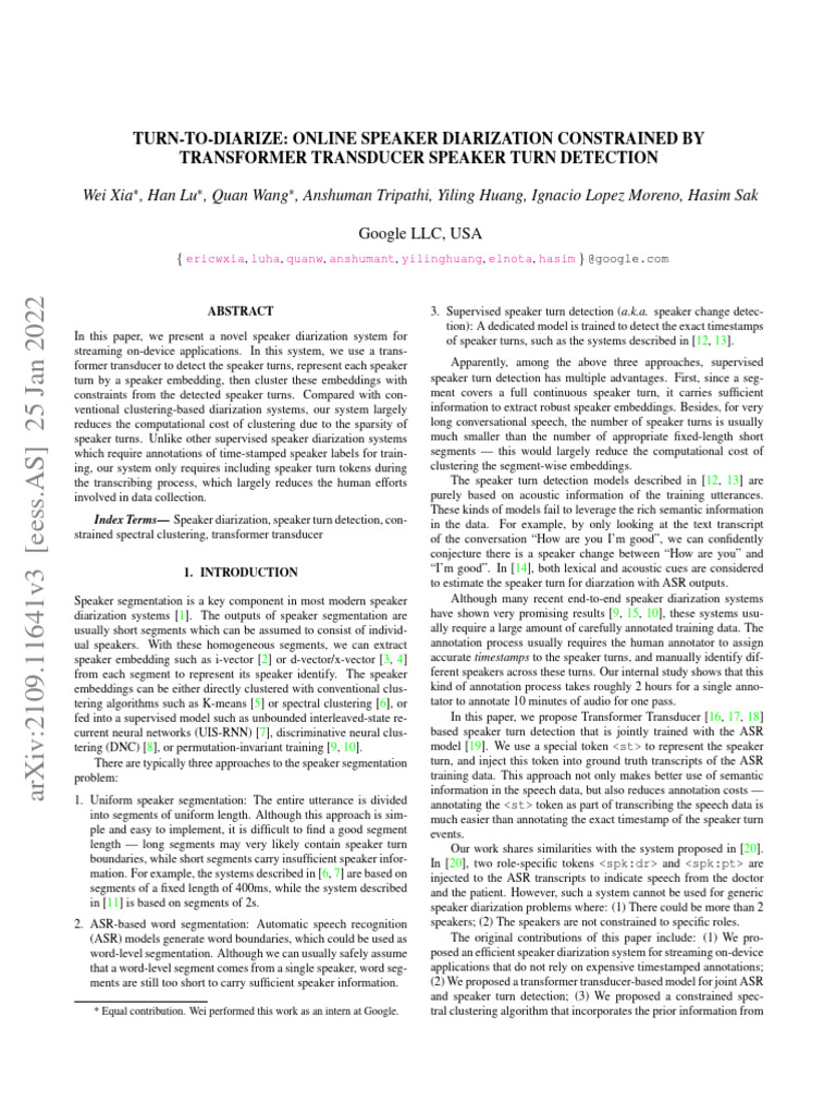 2022 Turn To Diarize Online Speaker Diarization Constrained By Pdf Speech Recognition Data