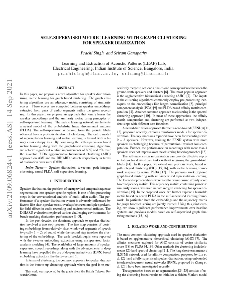 Self-Supervised Graph Clustering for Diarization | PDF | Cluster Analysis | Matrix (Mathematics)