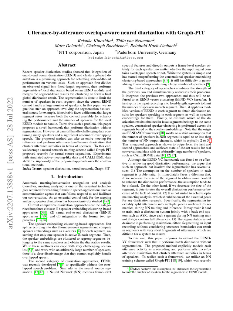 2022 Utterance By Utterance Overlap Aware Neural Diarization With Graph Pit Download Free Pdf 7062