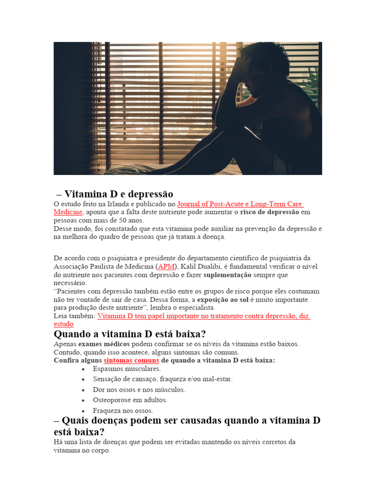 Vitamina D e Depressão | PDF | Autoajuda | Bem-estar
