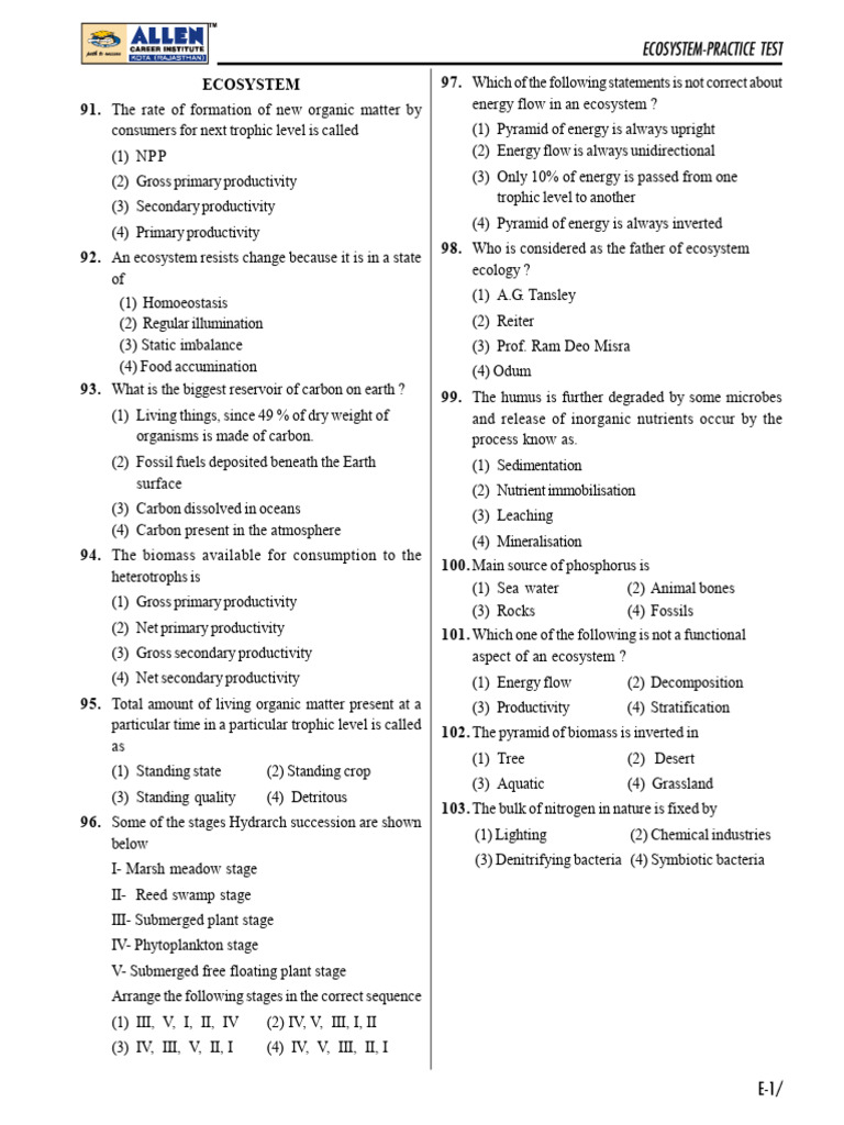 Allen Ws Ecosystem | PDF | Ecosystem | Primary Production