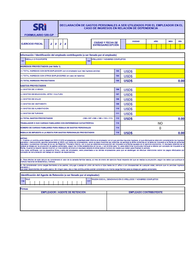 Formulario Sri - GP Continente 2024 | PDF | Impuestos | Impuesto sobre ...