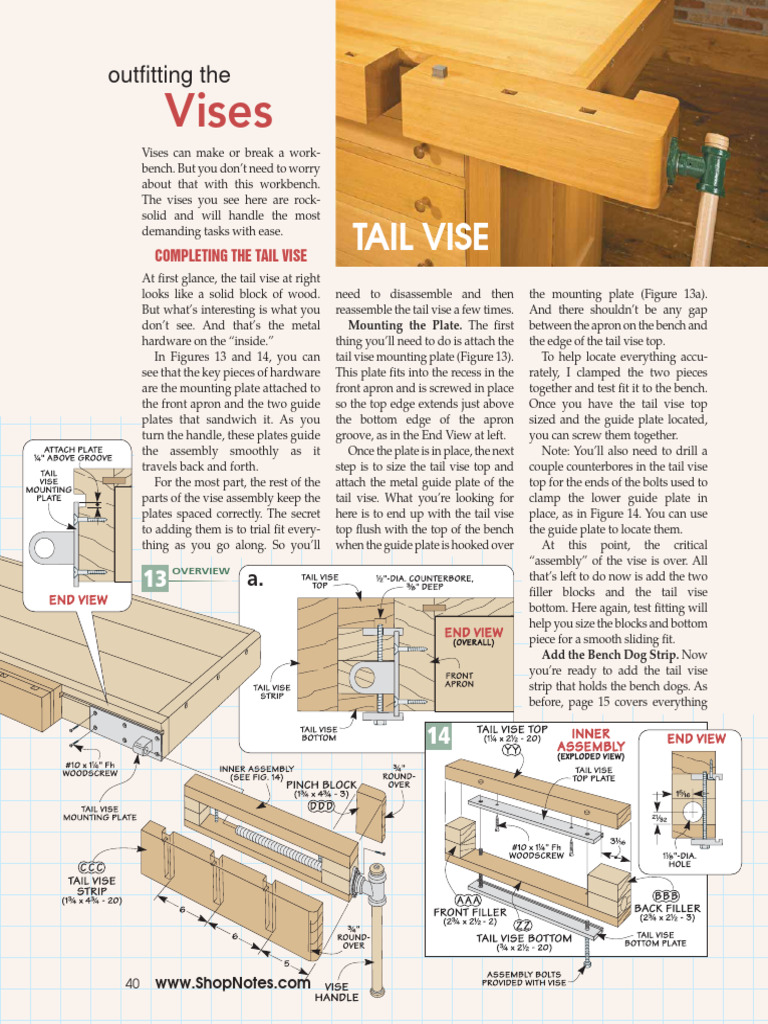 Installing Tail and Face Vises on Workbench | PDF | Metalworking | Tools