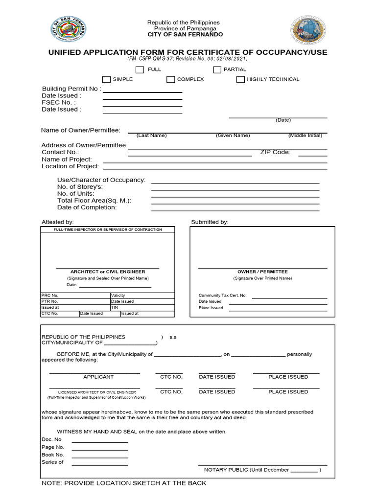 Unified Occupancy Permit Application Form | PDF