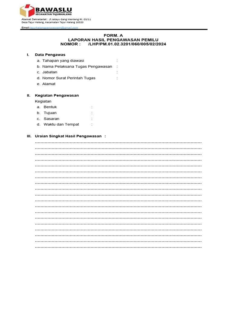 Contoh Form A Laporan Pengawasan Pemilu | PDF