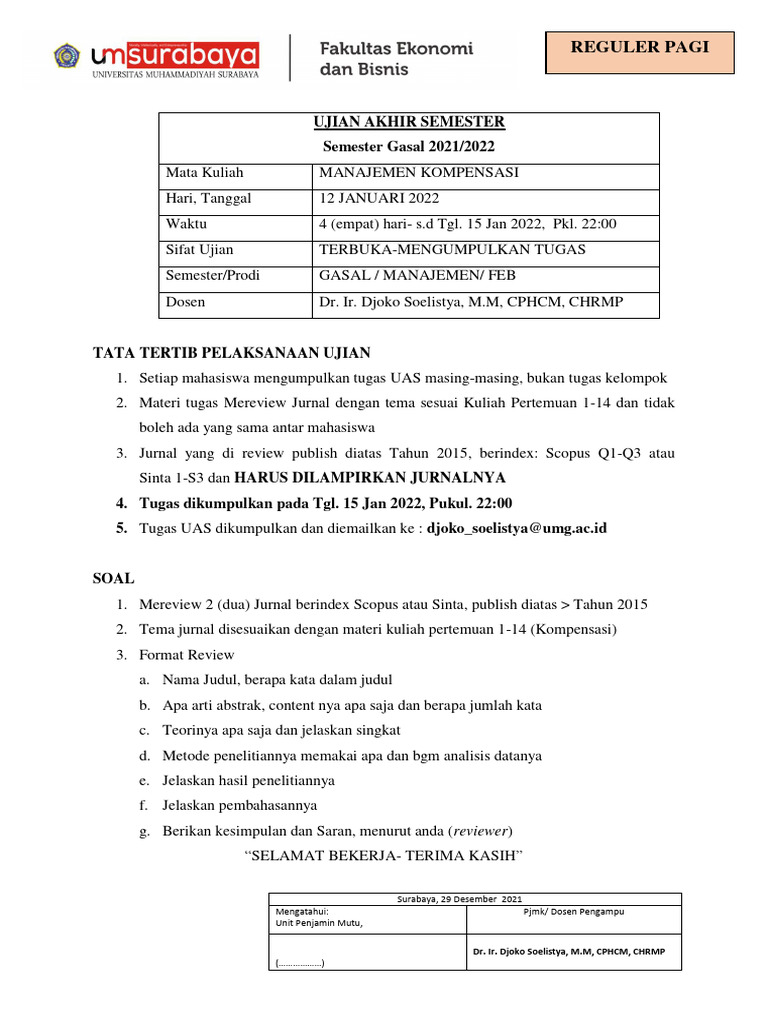 Materi Soal - Ujian Uas 2021-2022-Regular-12 Jan 2022 | PDF | Karier & Perkembangan