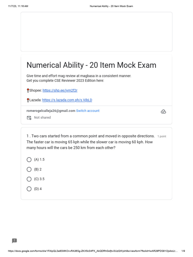 Numerical Ability Mock Exam Questions | PDF