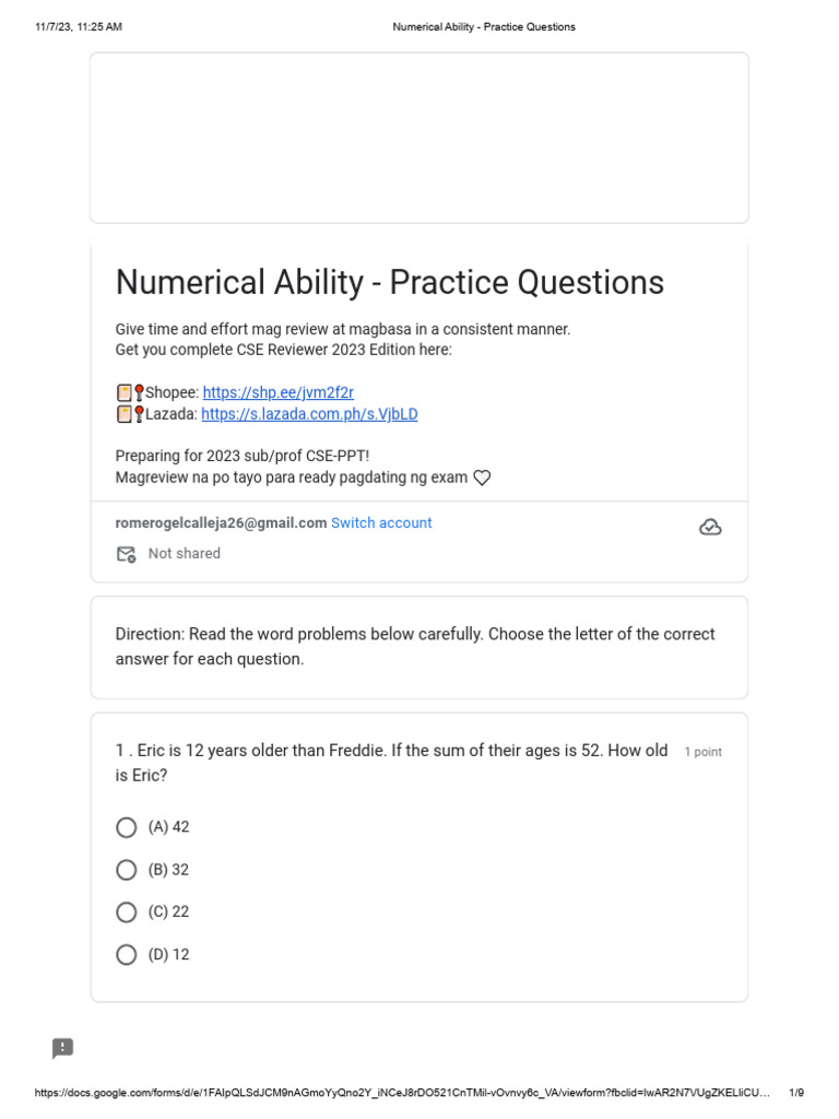 Numerical Ability - Practice Questions | PDF