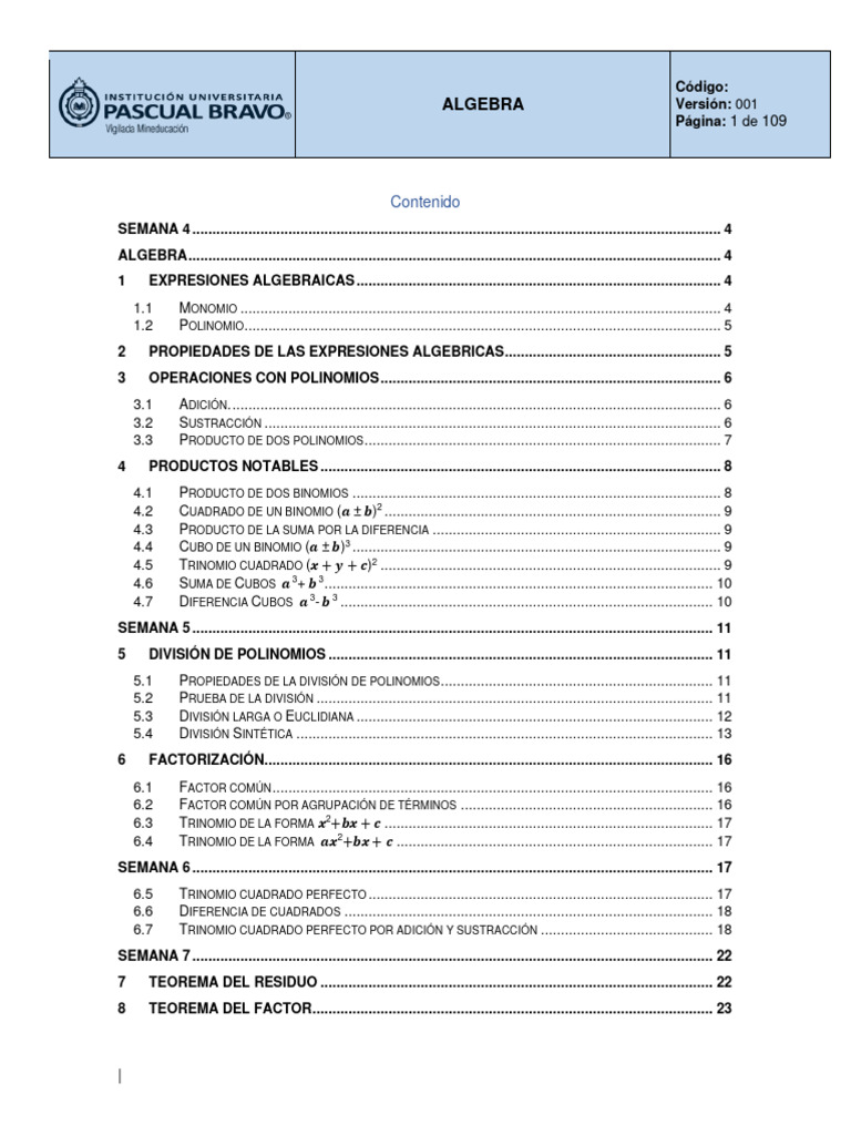 Algebra V2 | PDF | División (Matemáticas) | Factorización
