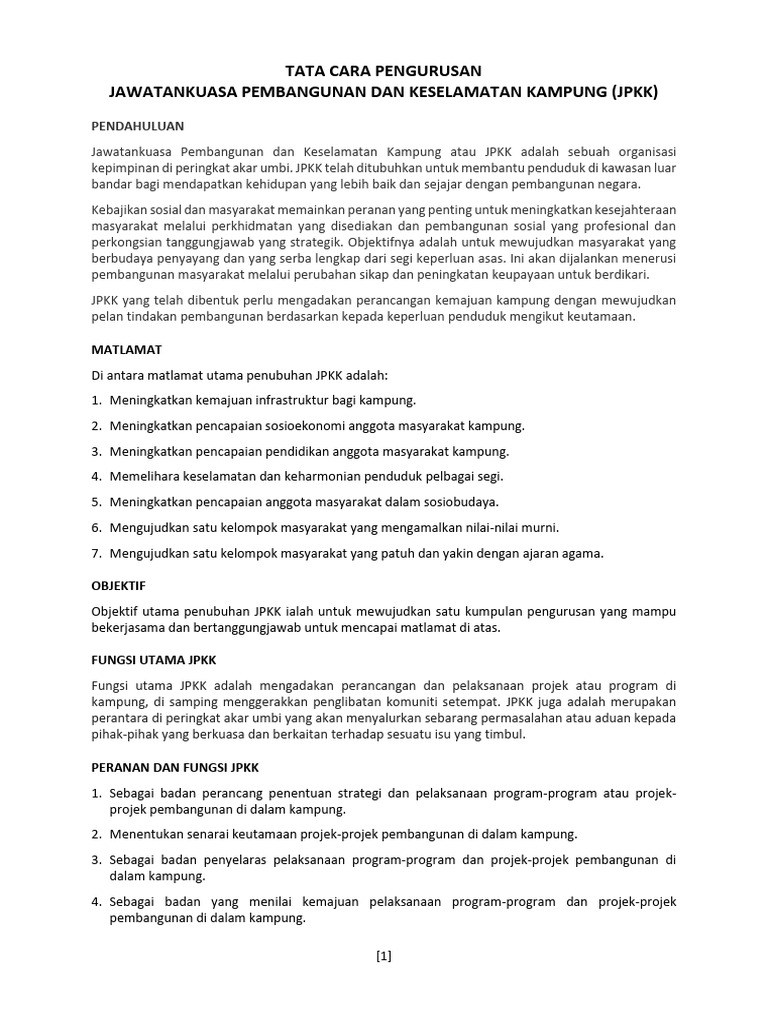 Tata Cara Pengurusan JPKK | PDF