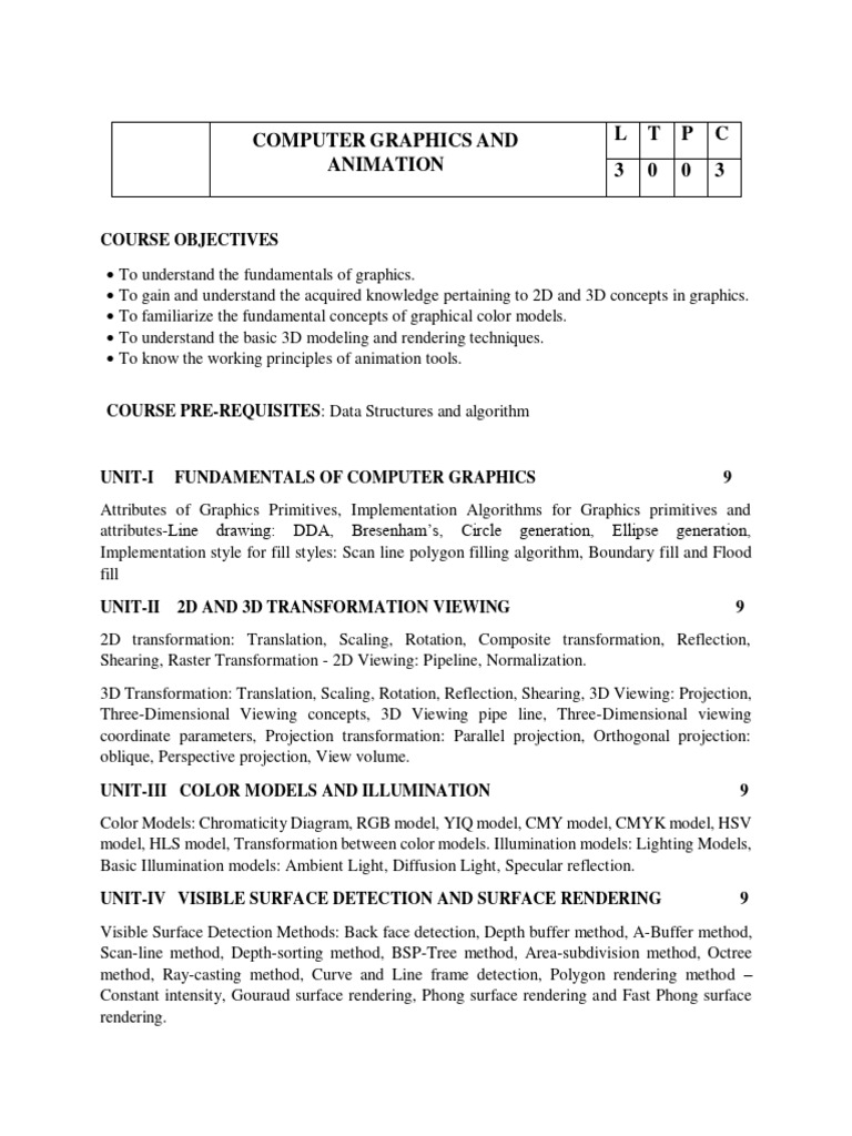 CGA Syllabus1 2 | PDF | 3 D Computer Graphics | Computer Graphics