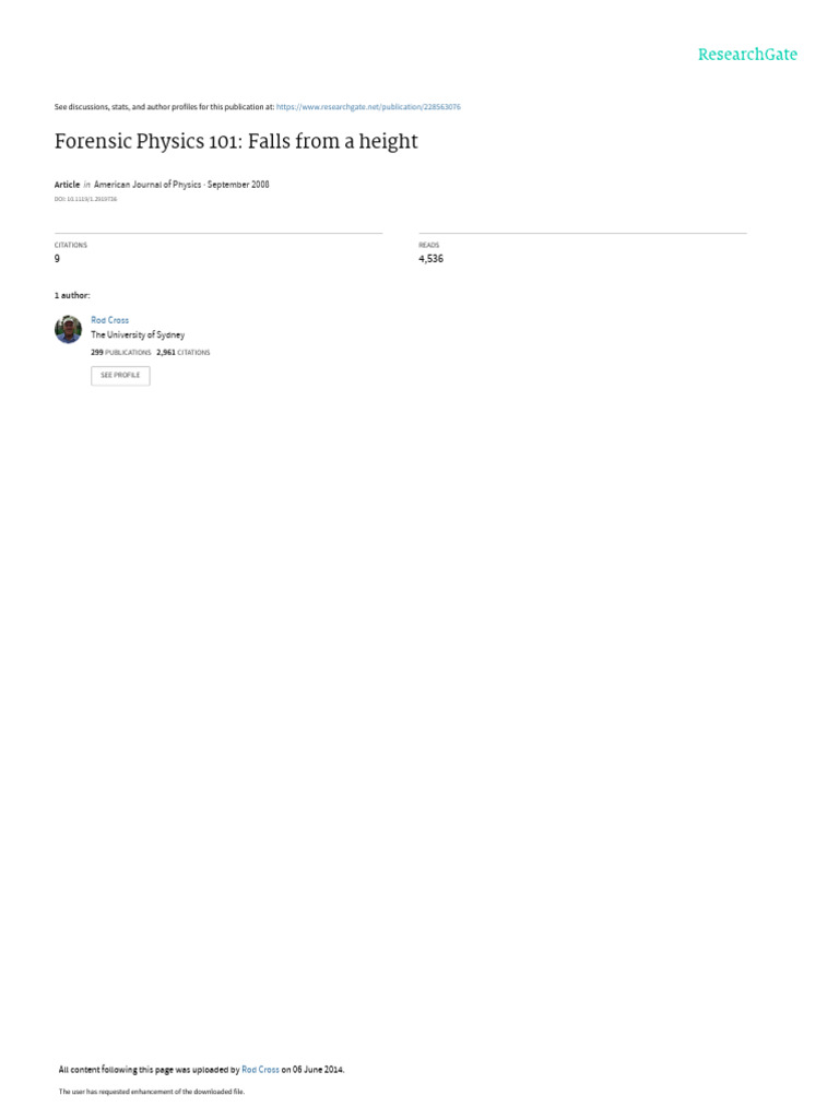 Forensic Physics 101 Falls From A Height | PDF | Rotation Around A Fixed Axis | Force