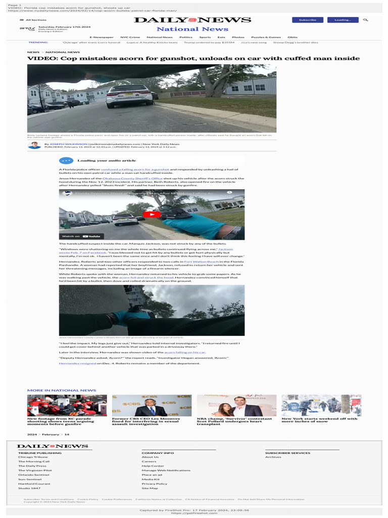 VIDEO - Florida Cop Mistakes Acorn For Gunshot, Shoots Up Car | PDF