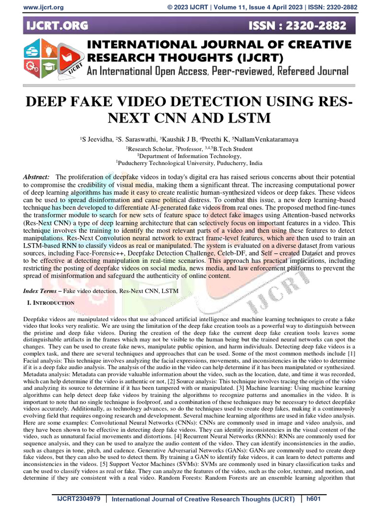 Deepfake Video Detection | PDF | Deep Learning | Artificial Neural Network