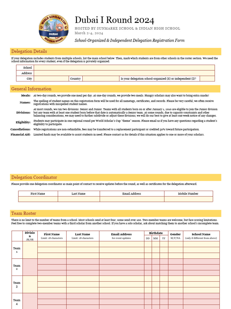 WSC Dubai I Round Registration Form 2024 | PDF | Credit Card | Service ...