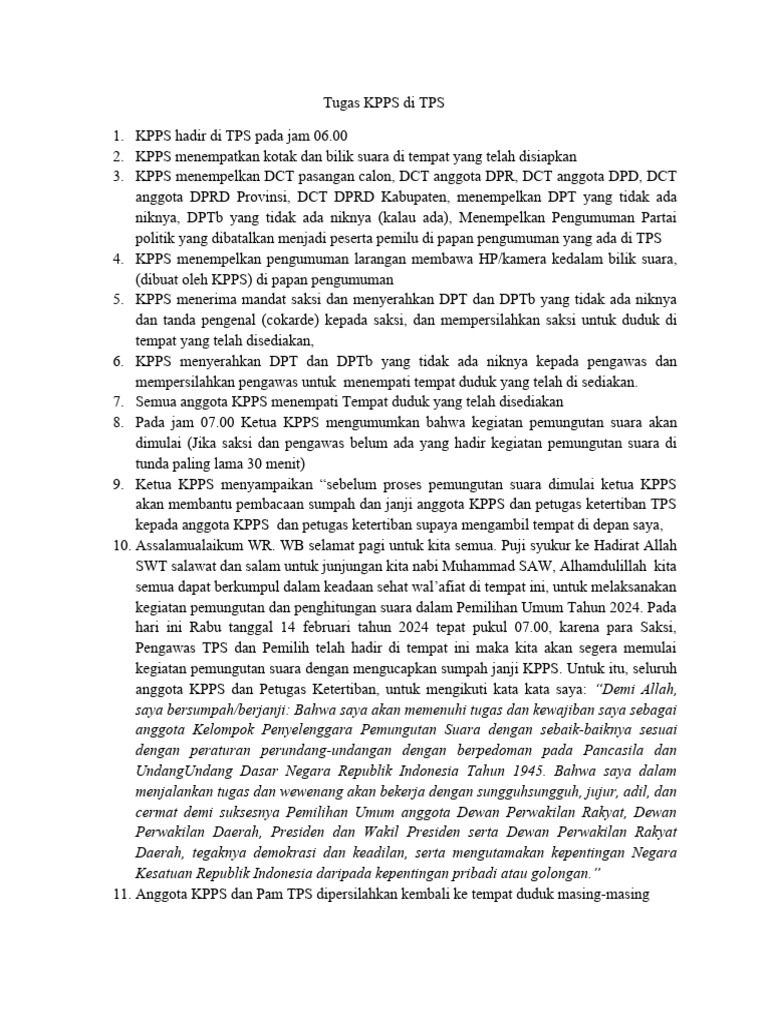 Alur Kegiatan Kpps Di TPS | PDF | Hukum
