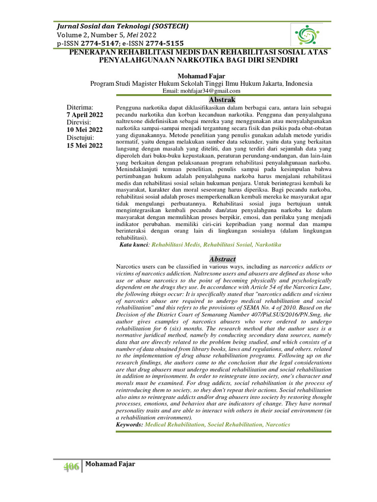 3 - Penerapan Rehabilitasi Medis Dan Rehabilitasi Sosial Atas Penyalah Gunaan Narkotika Bagi ...