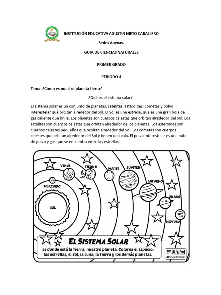 Guia de Ciencias Naturales Grado 1 Periodo 4 | PDF | Luna | Dom
