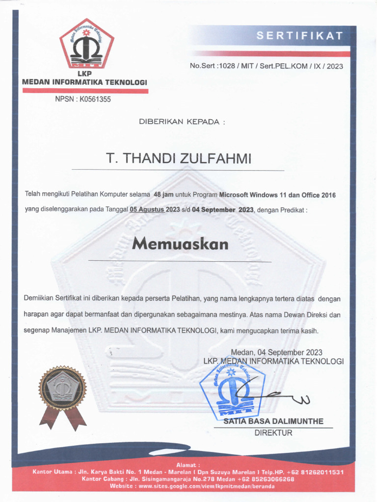 Sertpelkommit Thandi Zulfahmi 2023 | PDF