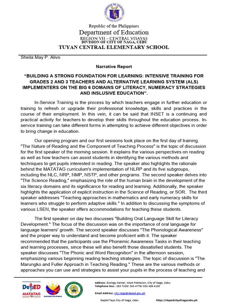 Narrative Report in INSET | PDF | Reading Comprehension | Learning Methods