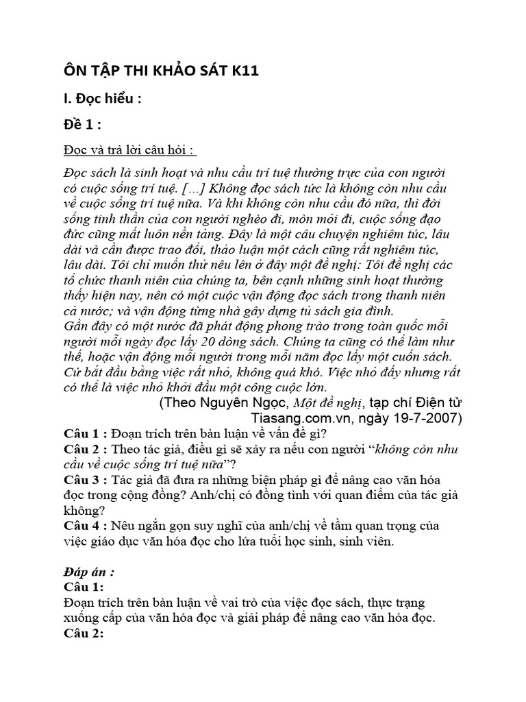 Ôn Tập Thi Khảo Sát k11 | PDF