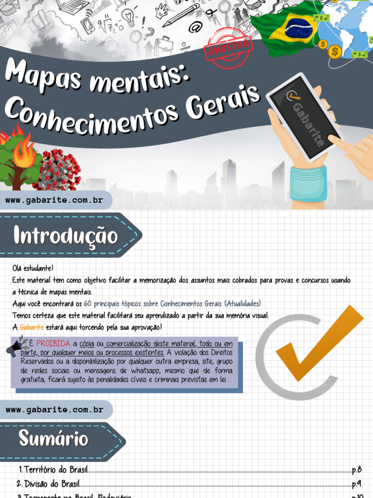 7 - Conhecimentos Gerais e Atualidades (60 Mapas Mentais) - Amostra | PDF