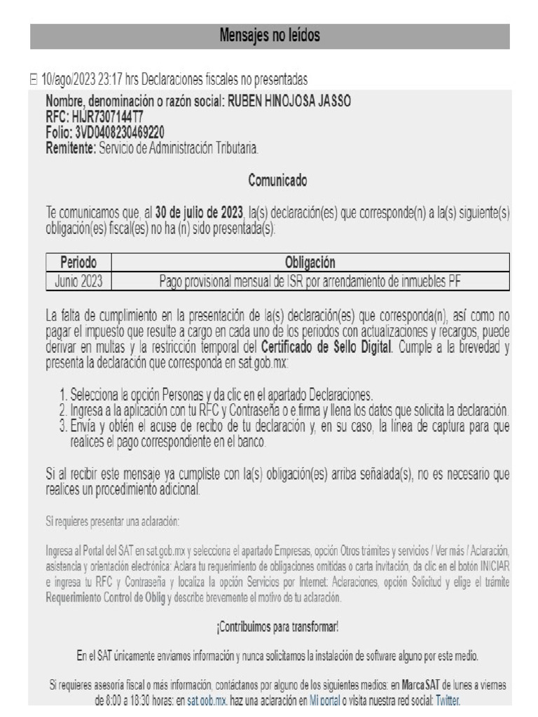 Comunicado Del Sat | PDF