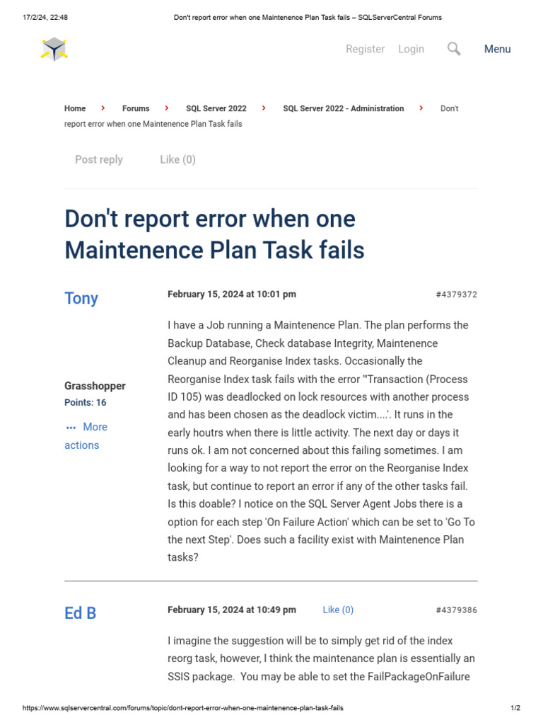 SQL Server Maintenence Plan Task Fails | PDF | Microsoft Sql Server | Databases
