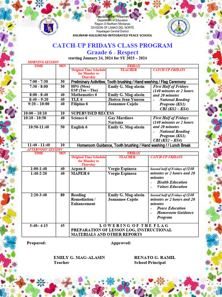 Catch-Up Fridays Class Program | PDF