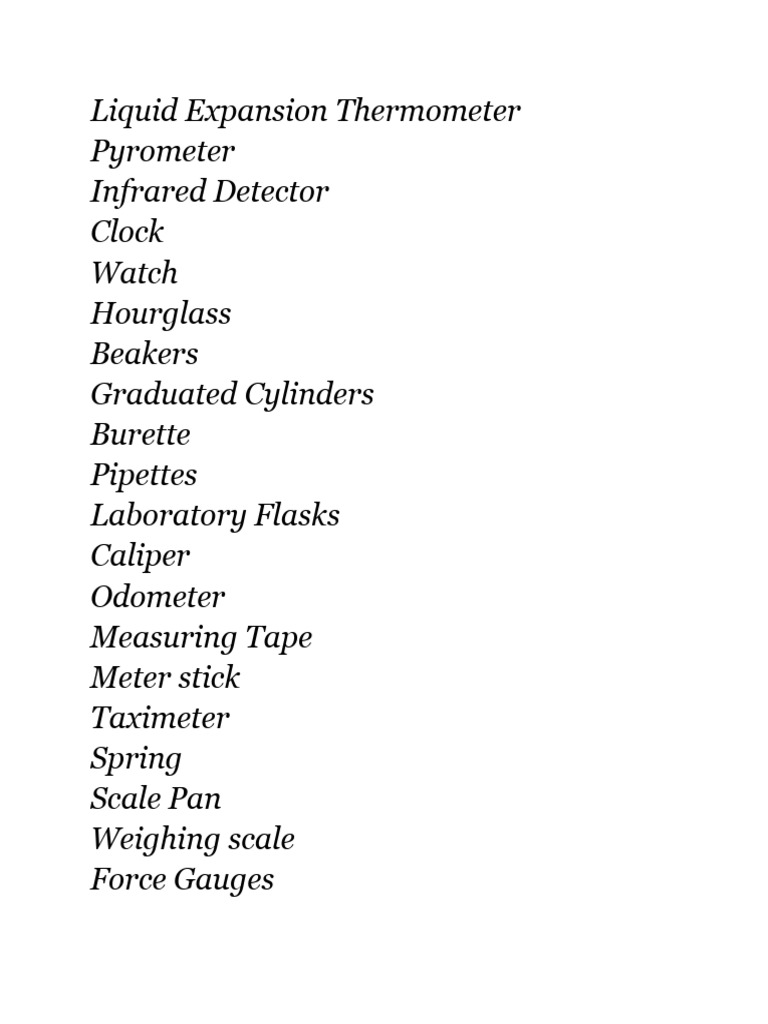 Types of Measuring Devices Explained | PDF | Weighing Scale | Thermometer