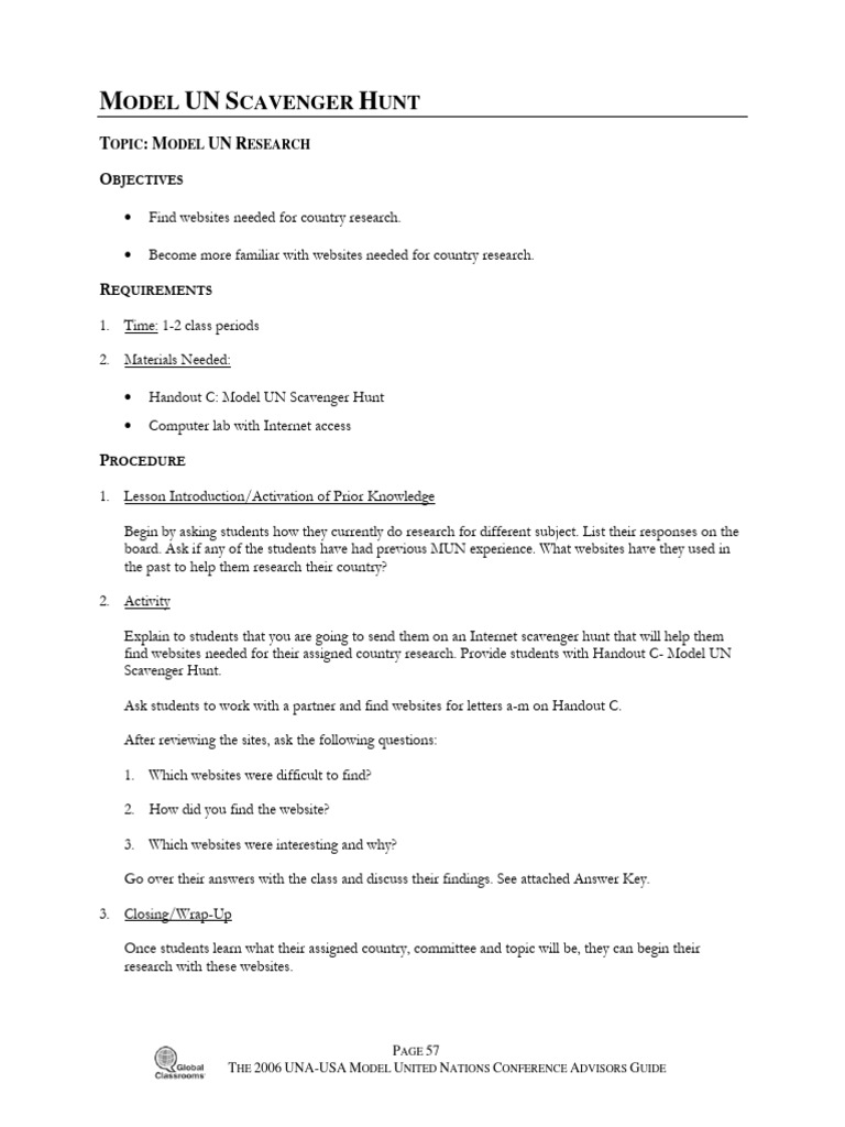 Model UN Research Scavenger Hunt Guide | PDF | United Nations ...