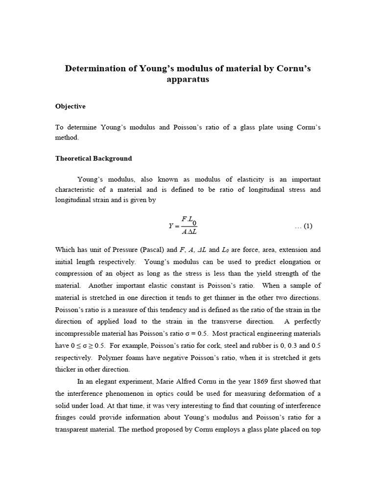 Young's Modulus via Cornu's Method | PDF | Young's Modulus | Elasticity (Physics)