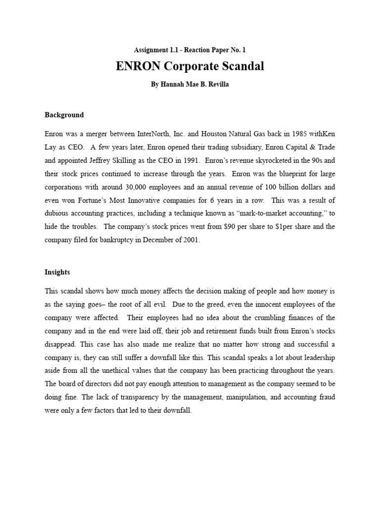 Enron Case - Reaction Paper | PDF | Enron | Economies