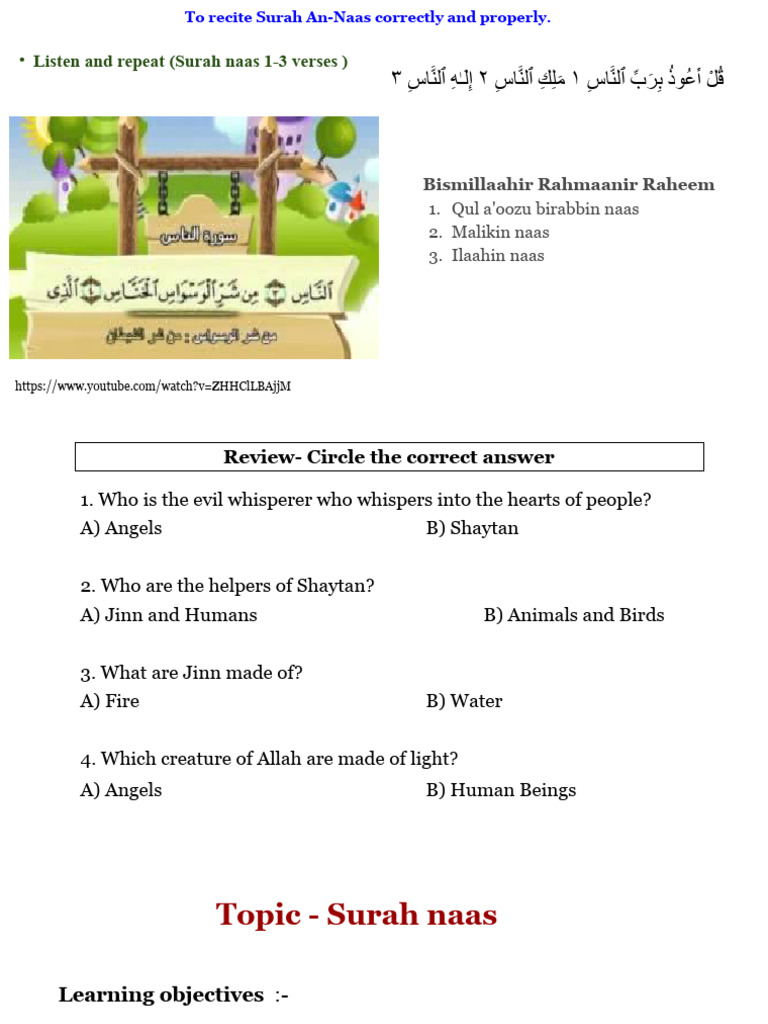 Day-2 Surah Naas | Download Free PDF | Surah | Abrahamic Religions