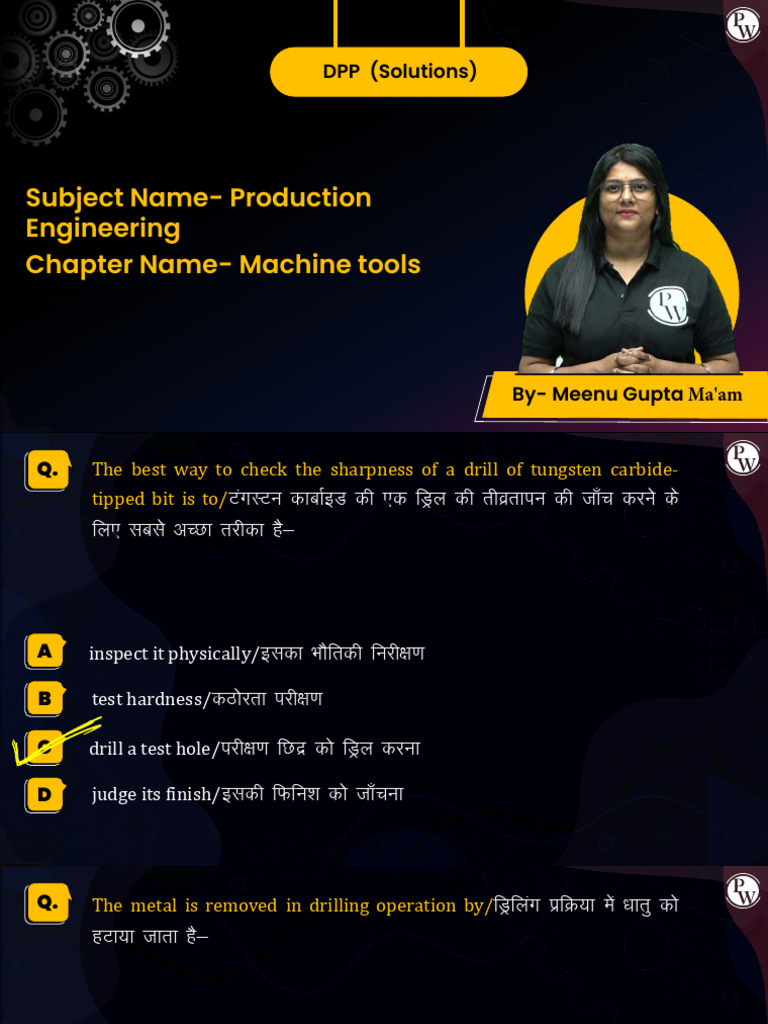 Machine Tools DPP 04 (Of Lec 11) Solution Notes | PDF | Metals ... Machine Tools DPP 04 (Of Lec 11) Solution Notes | PDF | Metals ...