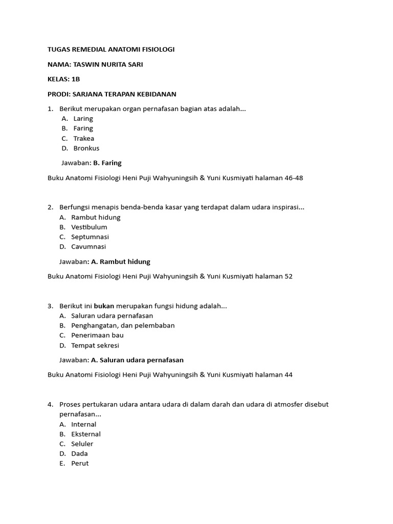 contoh soal anatomi fisiologi tubuh | PDF contoh soal anatomi fisiologi tubuh | PDF