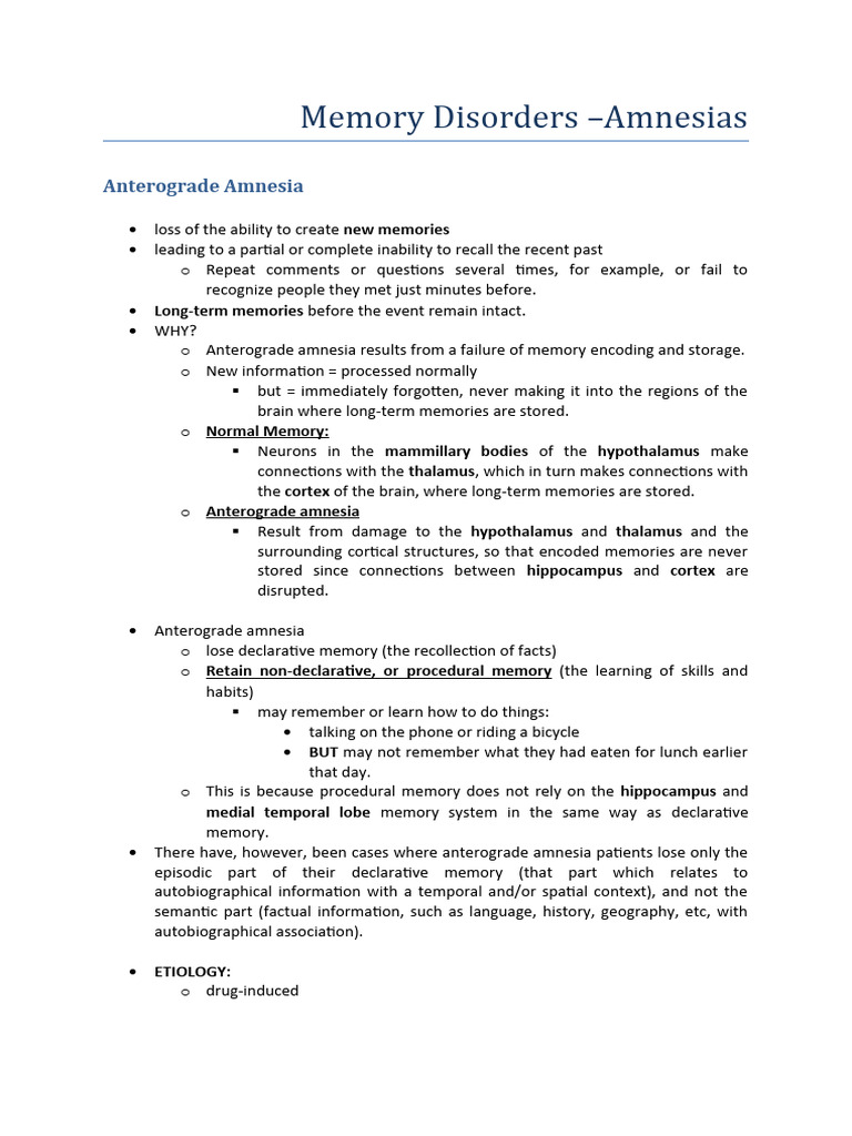 Memory Disorders | PDF | Amnesia | Memory