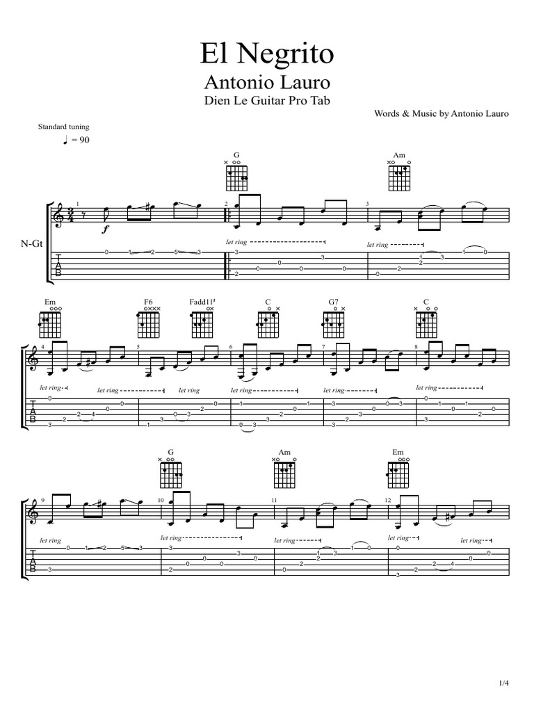 Antonio Lauro - El Negrito - Guitar Tab | PDF | Guitar Family ...