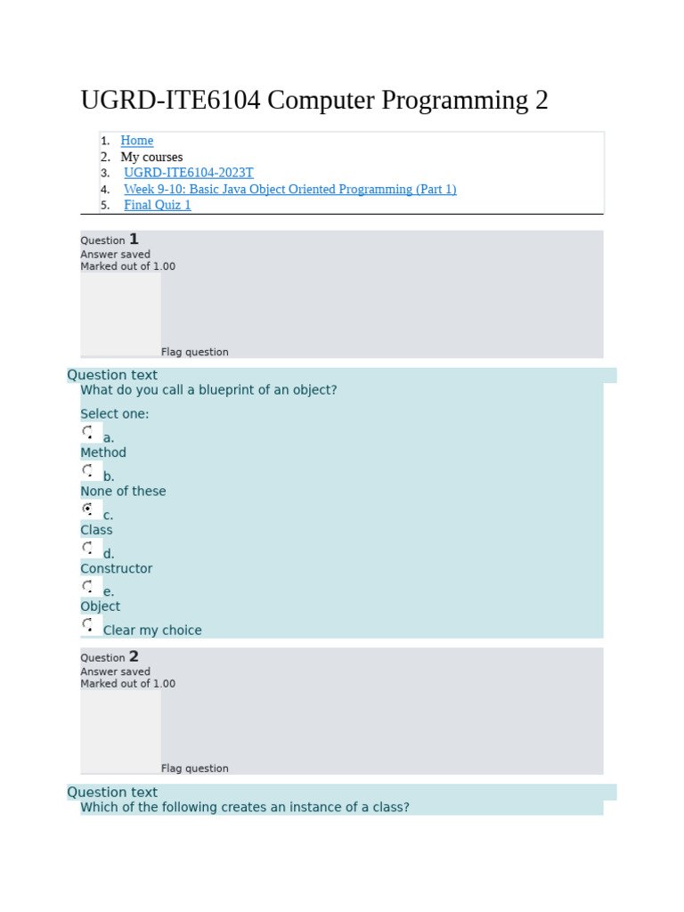 Finals Q1 Q2 ITE6104 Computer Programming 2 | PDF | Class (Computer Programming) | Inheritance ...