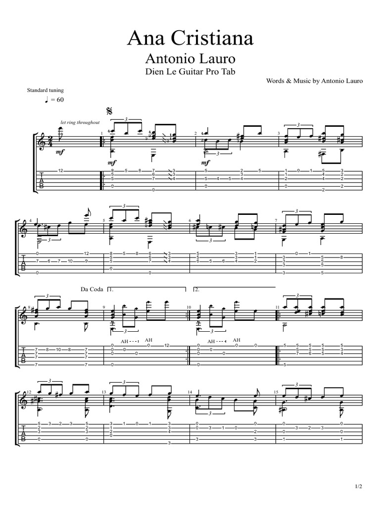 Ana Cristiana With Guitar Tutorial TABs | PDF | Guitar Family Instruments | Irish Musical ...