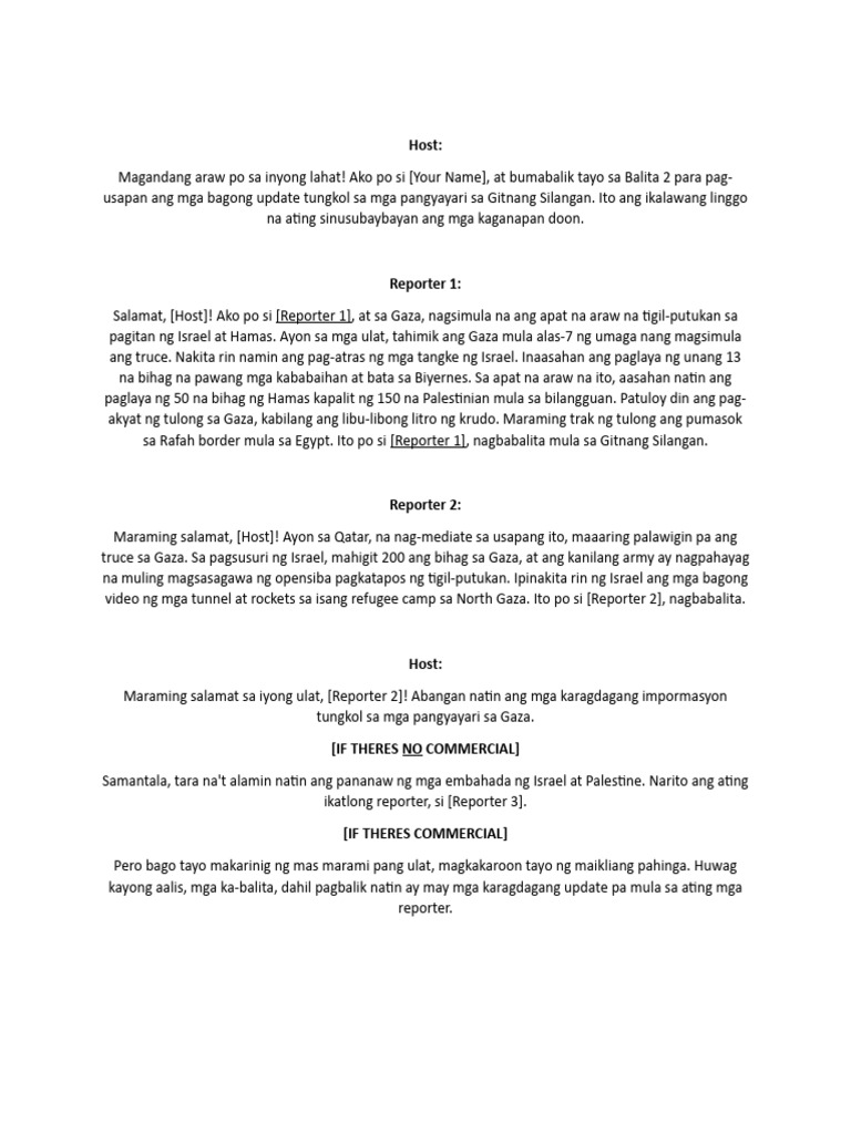 Balitaan Script Week 2 | PDF