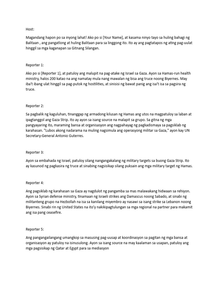 Balitaan Script Week 3 | PDF