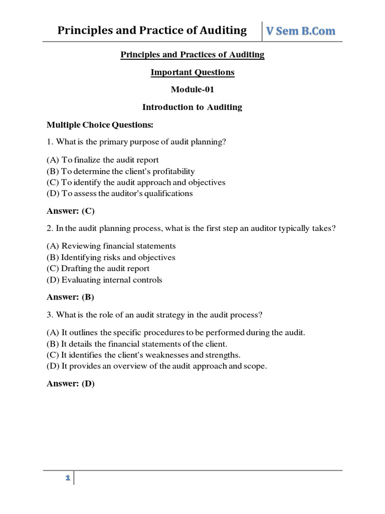 Principles and Practices of Auditing (Module Wise Important Questions ...