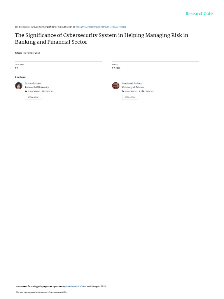 The Significance of Cybersecurity System in Helping Managing Risk in Banking Sector | PDF ...